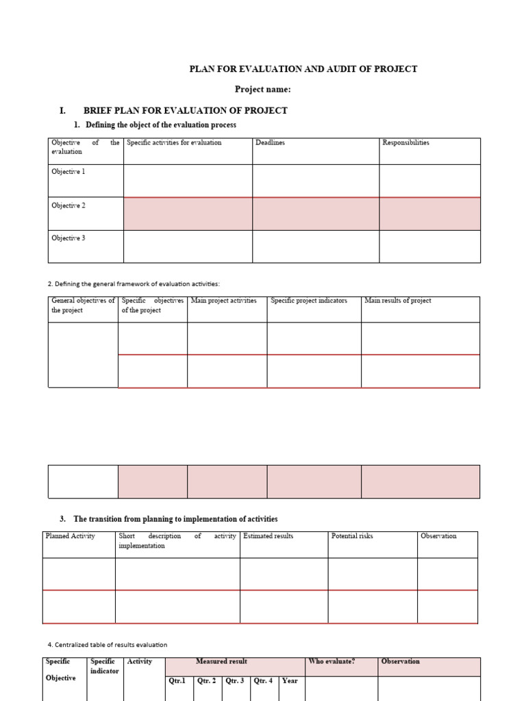 Plan For Evaluation and Audit of Project Project Name: I. Brief Plan ...