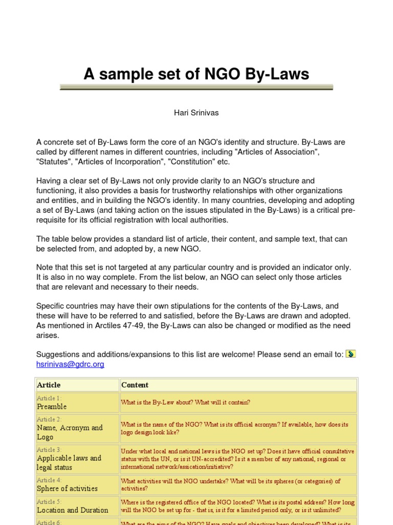 A Sample Set of NGO by | PDF | By Law | United Nations General Assembly