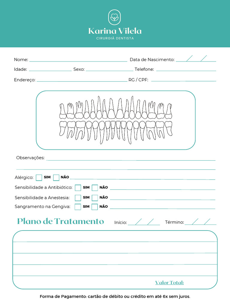 A4 Ficha Avaliativa Dentista Moderno Verde e Branco | PDF