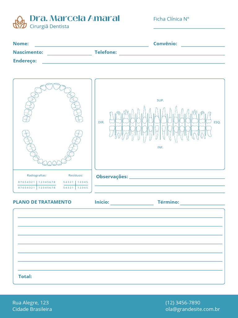 Documento A4 Timbrado Ficha Avaliativa de Dentista Elegante Azul | PDF