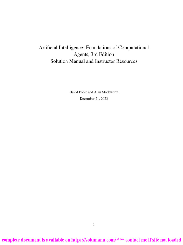 Solutions For Problems in Artificial Intelligence: Foundations of Computational Agents by Poole ...