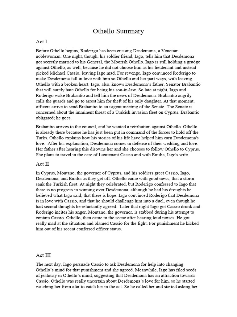 Othello Summary Pdf Othello Iago