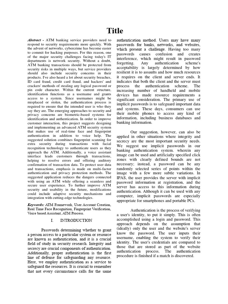Joint Biometric ATM - Rewritten Paper | PDF | Biometrics | Fingerprint