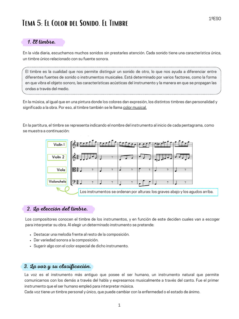 Tema 5 - El Color Del Sonido. El Timbre | PDF | Instrumentos musicales | Sonido