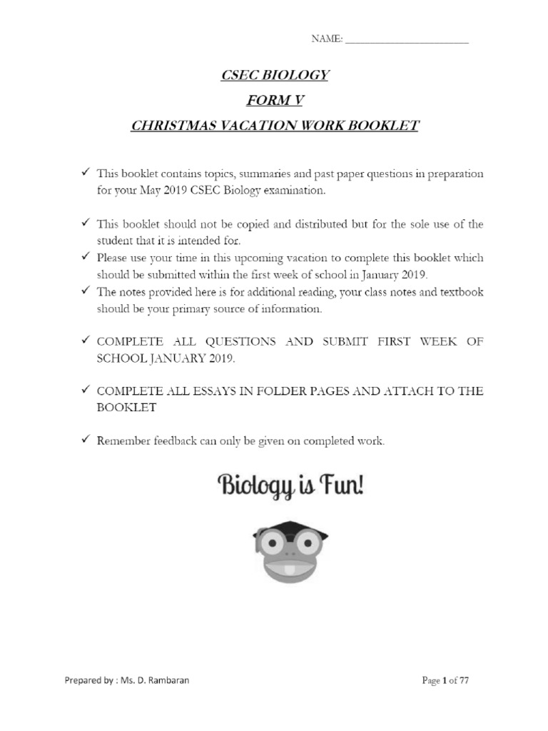 Csec Biology Work Booklet | PDF