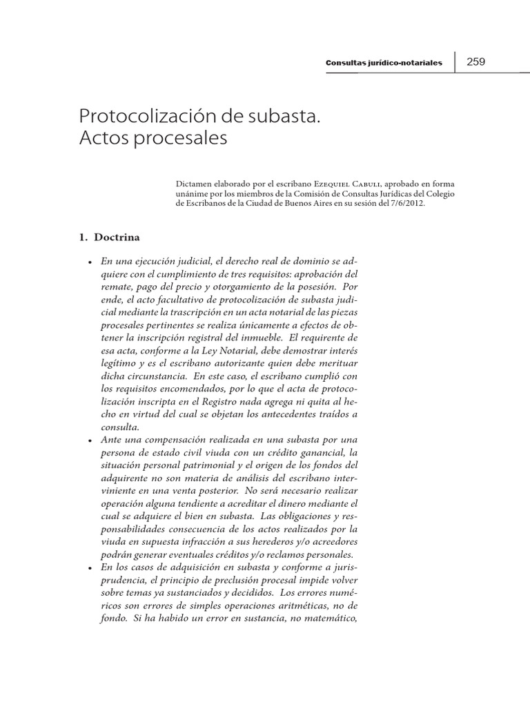 Protocolizacion de Subasta Colegio de Escribanos PDF | PDF | Ley común | Justicia