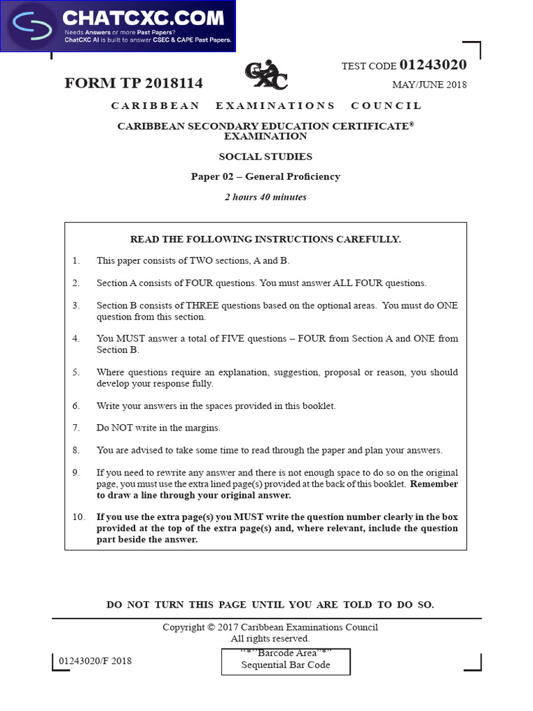 CSEC Social Studies P2 2018 | PDF | Barcode | Voting