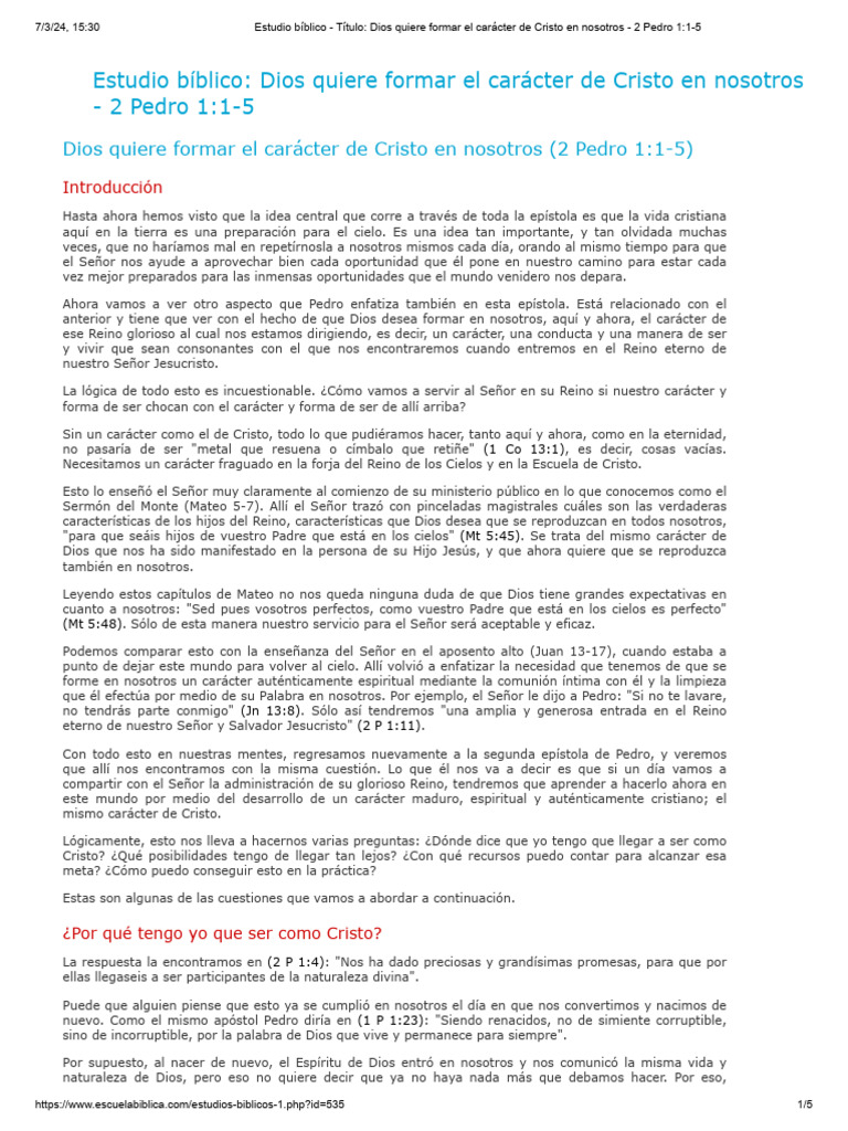 Estudio Bíblico Título - Dios Quiere Formar El Carácter de Cristo en Nosotros 2 Pedro 1 - 1 5 ...