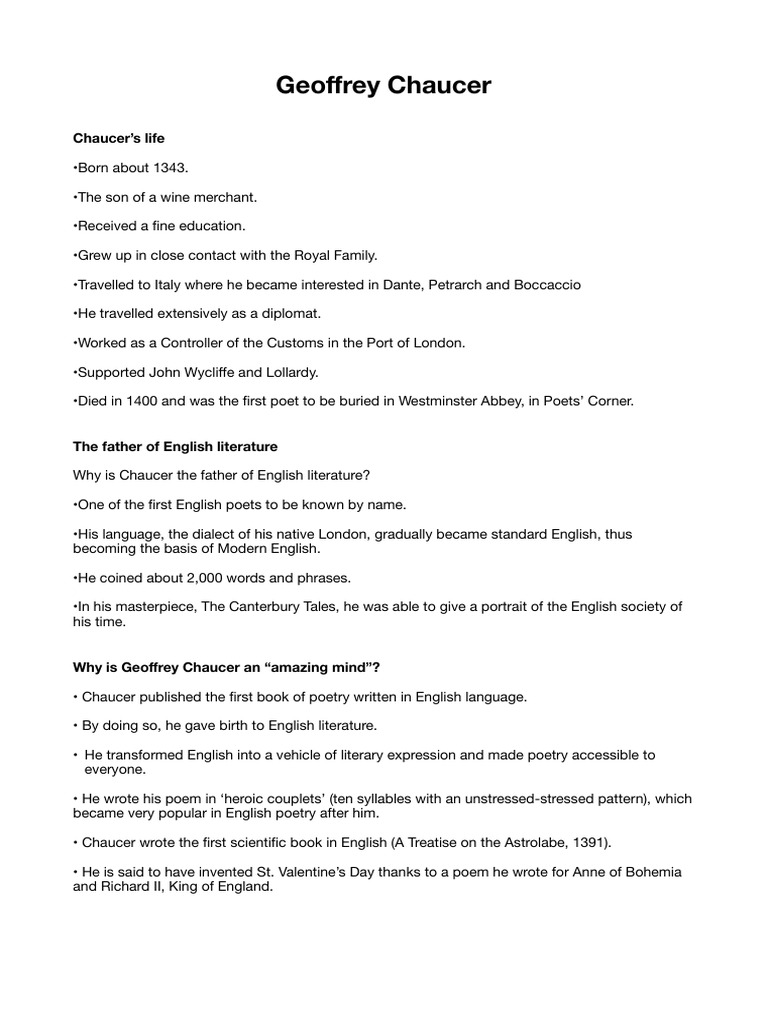 Goeffrey Chaucer PDF | PDF | The Canterbury Tales | Geoffrey Chaucer