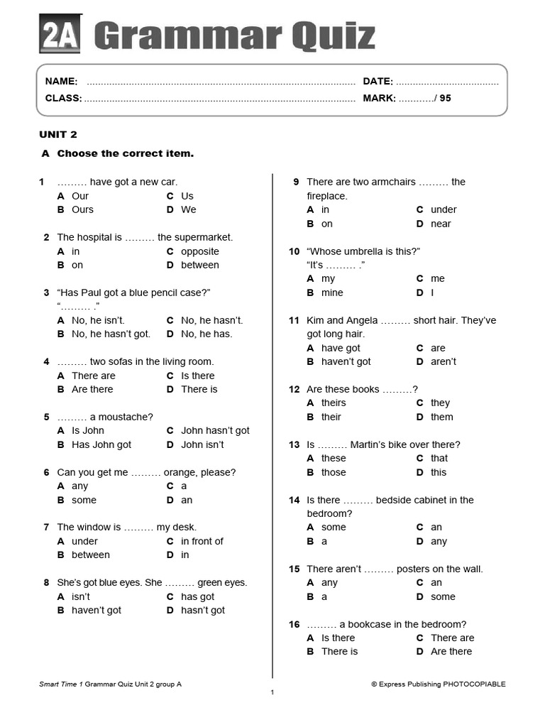 1 Smart Time 1 Gramm Quiz 2a | PDF | Room | Home