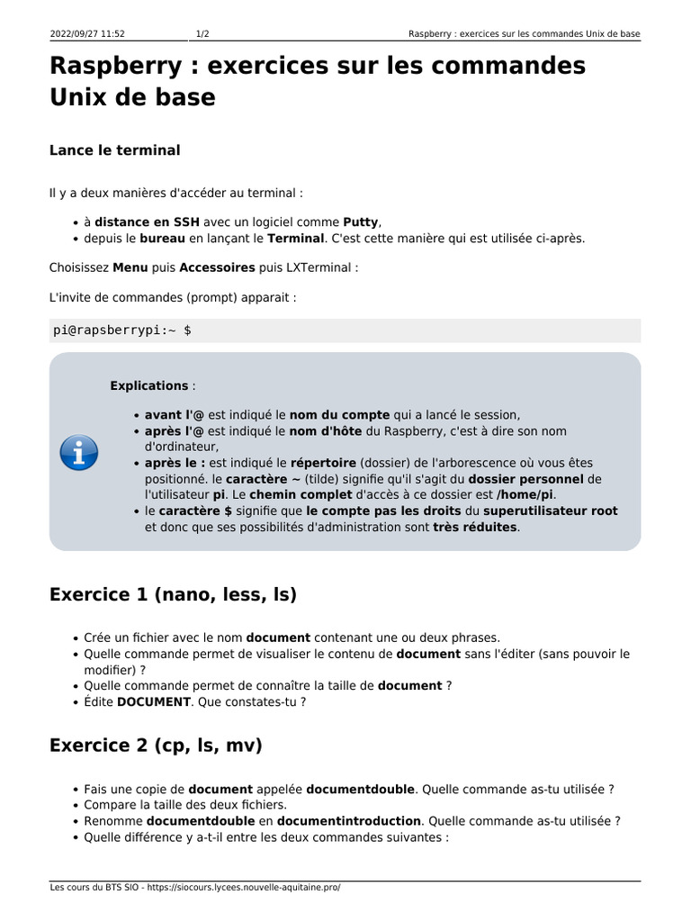 Raspberry Exercices Sur Les Commandes Unix de Base | PDF | Fichier informatique | Répertoire ...
