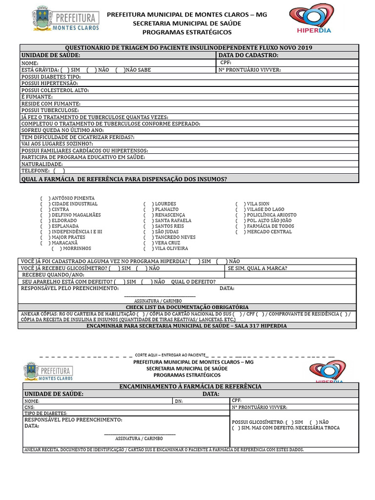 Questionário de Triagem Hiperdia 2019 (Formulario) | PDF | Medicina Clínica | Especialidades médicas