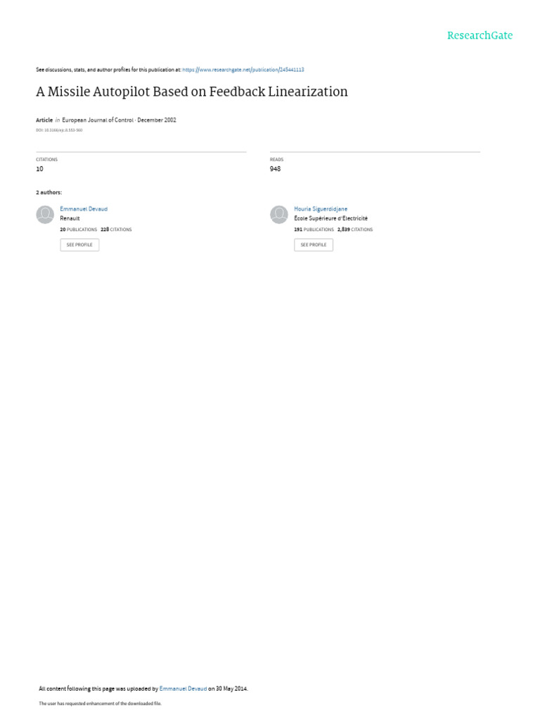 A Missile Autopilot Based On Feedback Linearizatio | PDF | Feedback ...