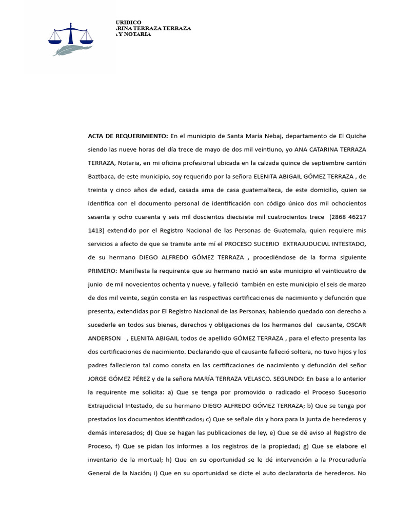 ACTA DE REQUERIMIENTO TAREA ANA | PDF | Derecho Civil (Common Law) | Justicia