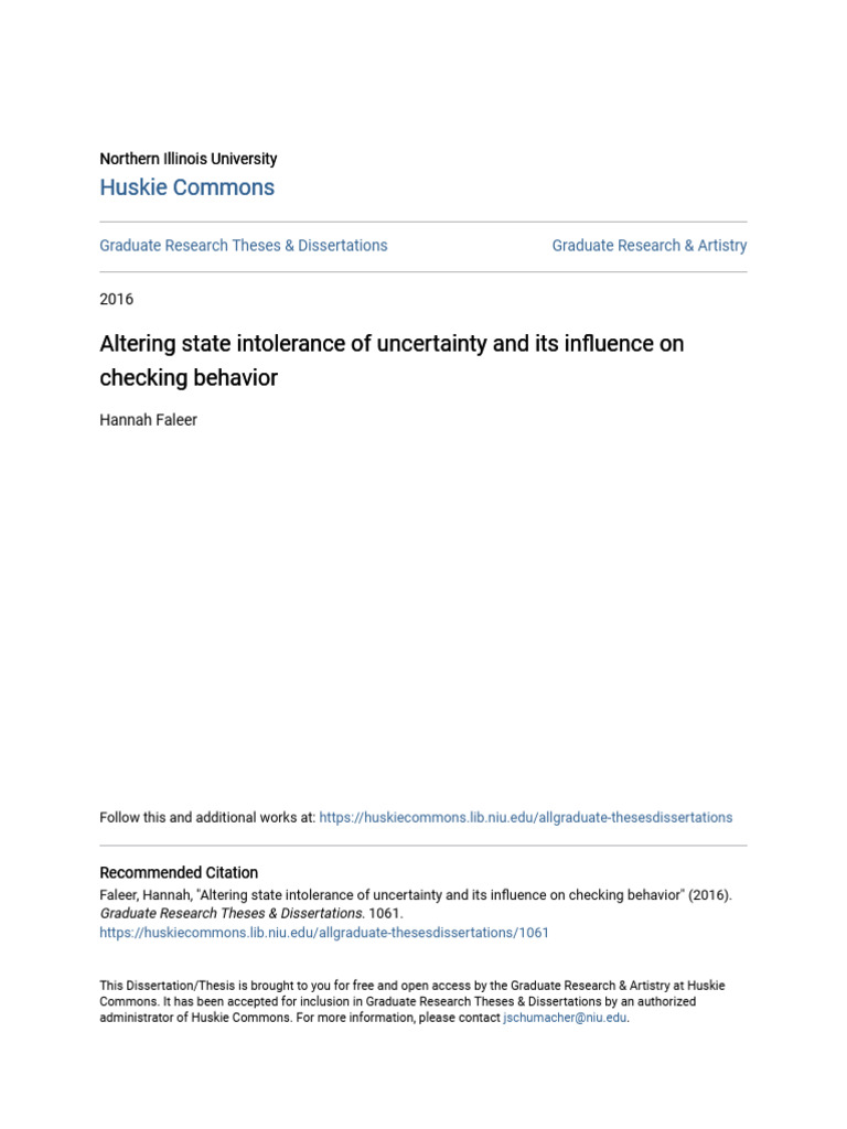Altering State Intolerance of Uncertainty and Its Influence On CH | PDF ...