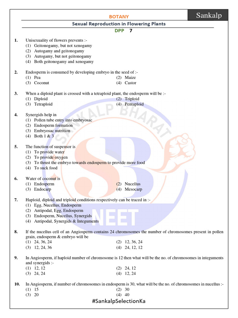 Sexual Reproduction in Plants Quiz | PDF | Seed | Ploidy