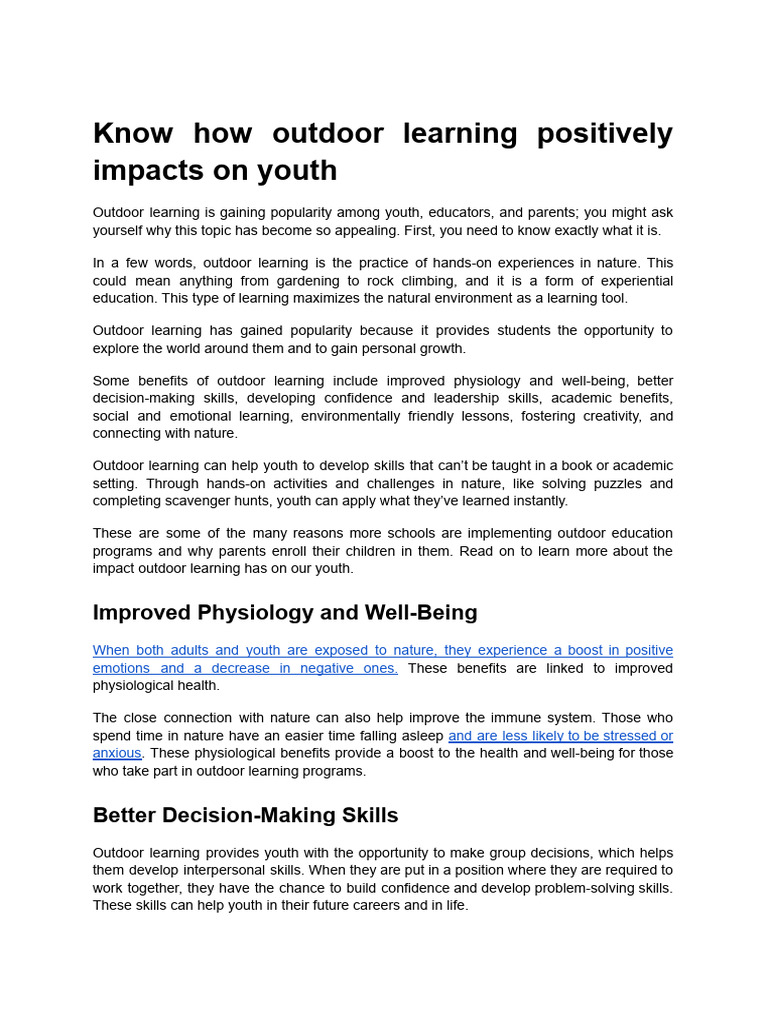 Know How Outdoor Learning Impacts Positively On Youth | PDF | Learning ...