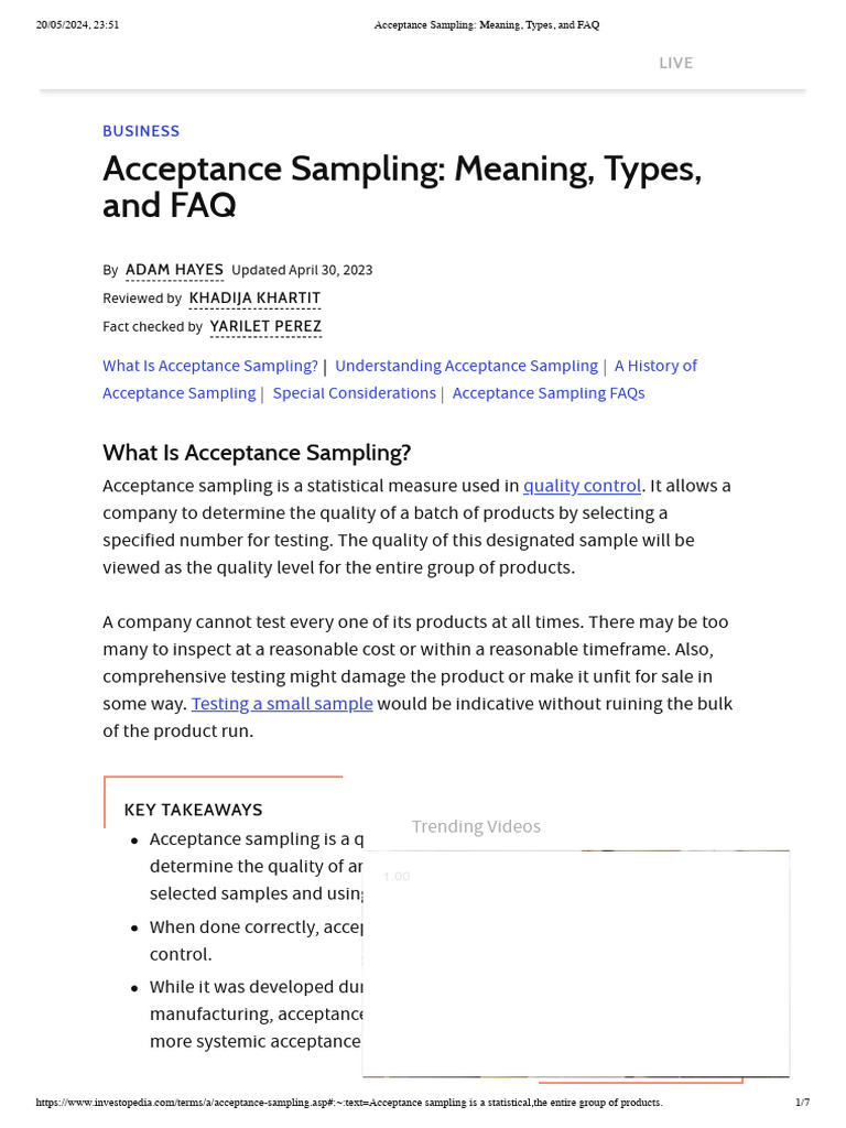 Acceptance Sampling_ Meaning, Types, And FAQ | PDF | Statistics | Sampling (Statistics)