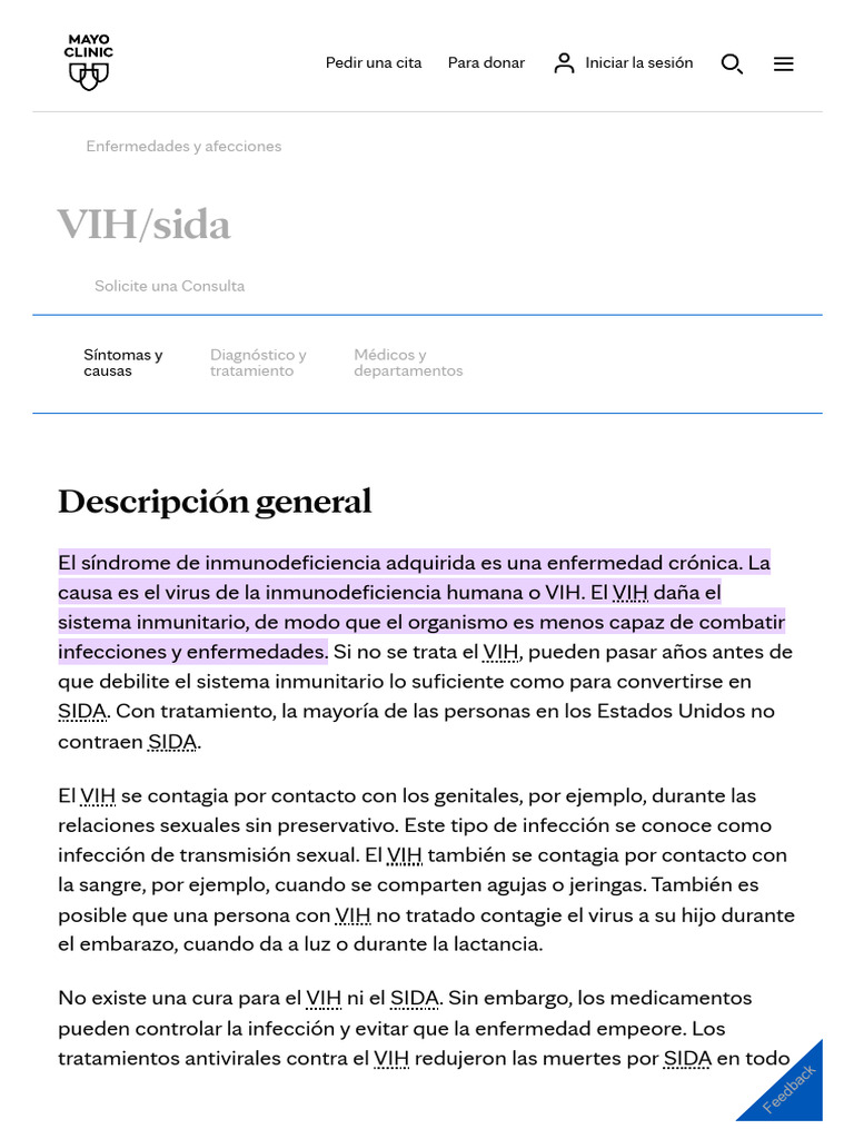 VIH - Sida - Síntomas y Causas - Mayo Clinic | PDF | VIH / SIDA | VIH