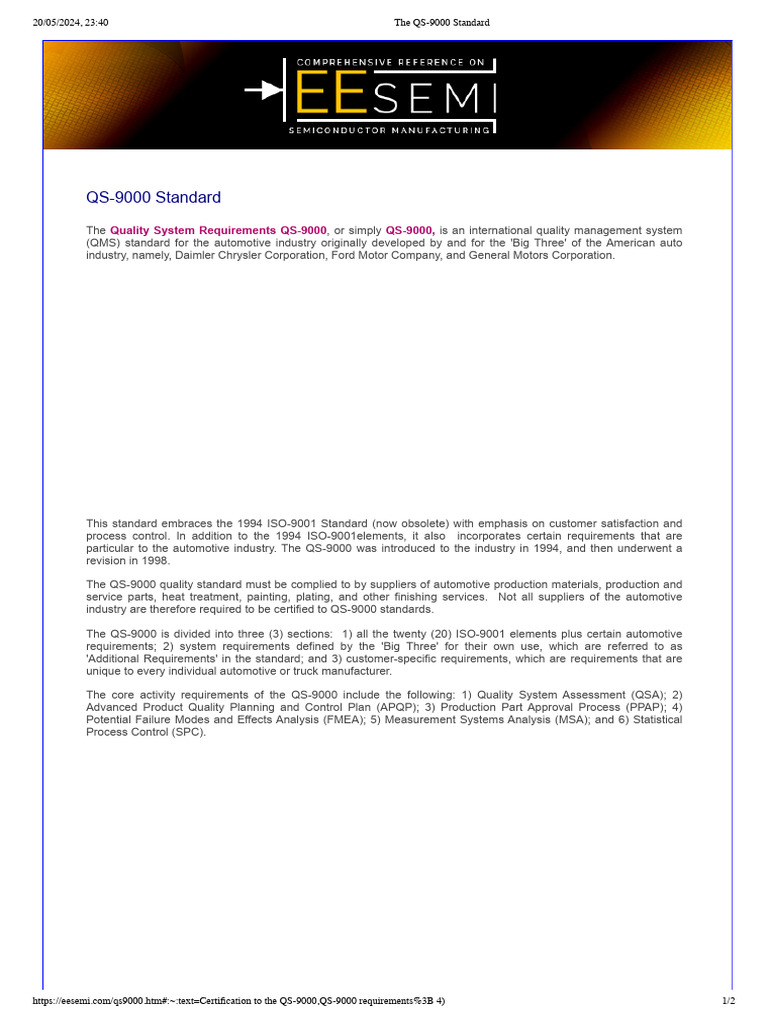 The QS-9000 Standard | PDF | Iso 9000 | Quality Management System