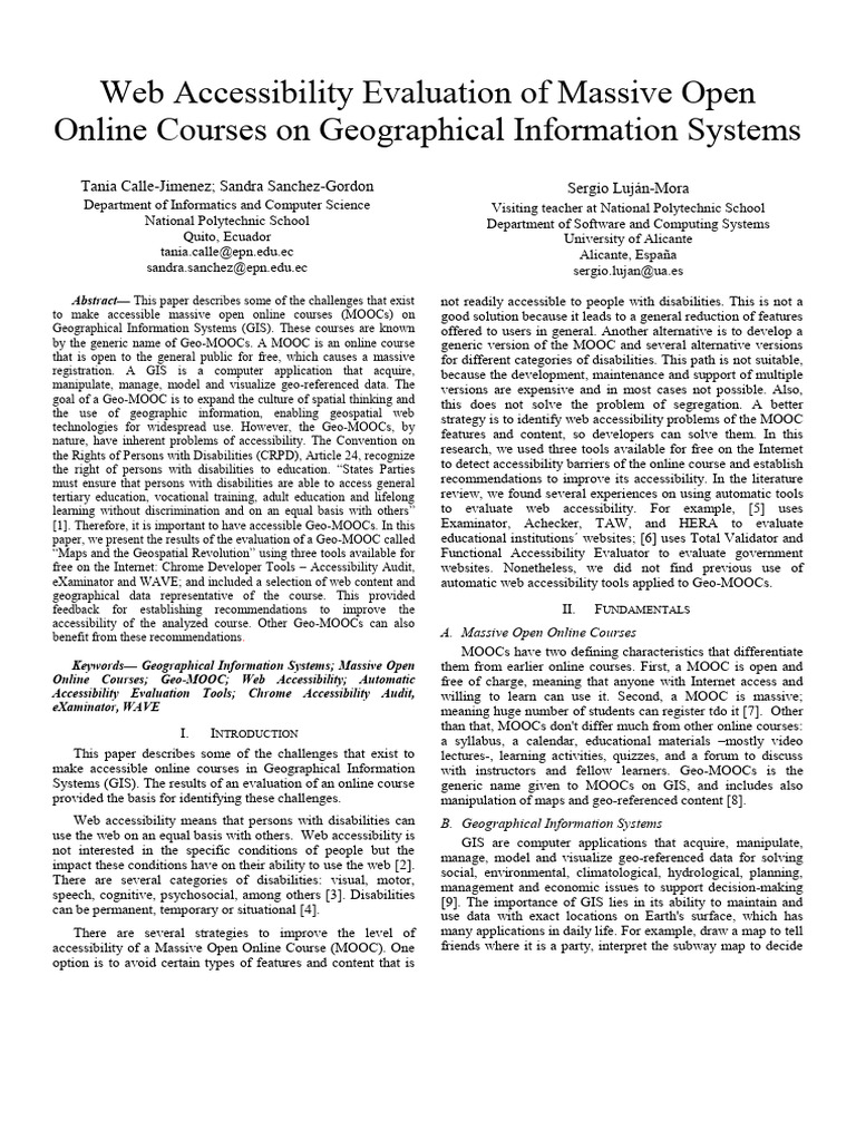 Web Accessibility Evaluation of Massive Open Online Courses On Geographical Information Systems ...