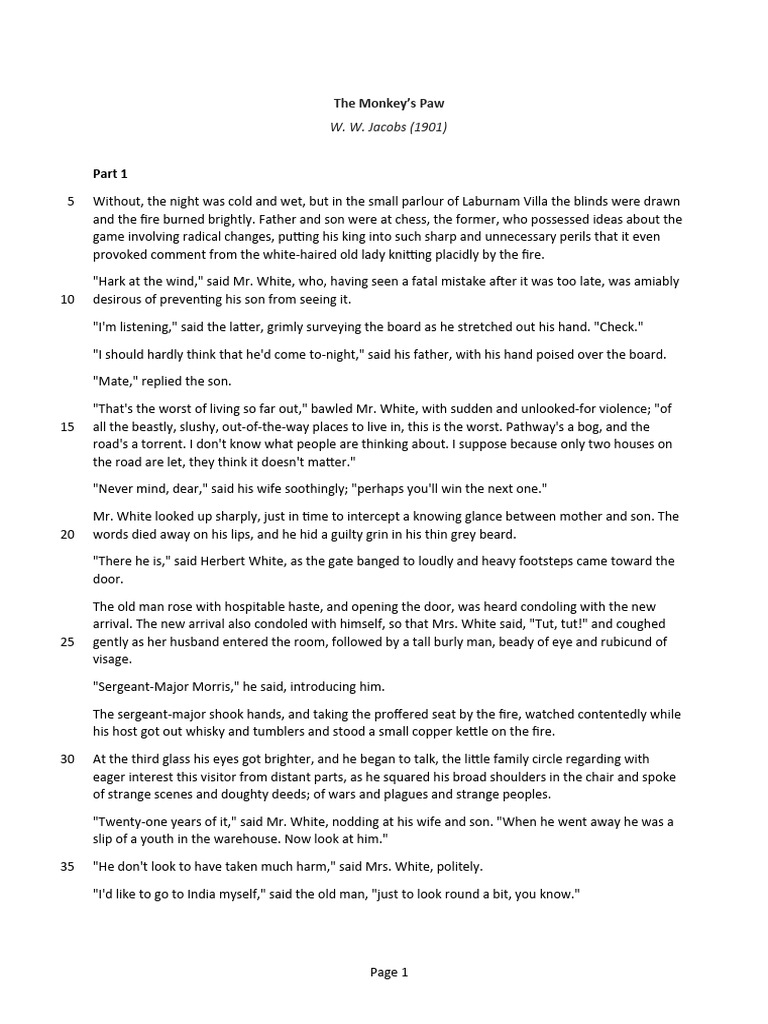 Lesson 4 - 'The Monkey's Paw' - Full Text | PDF