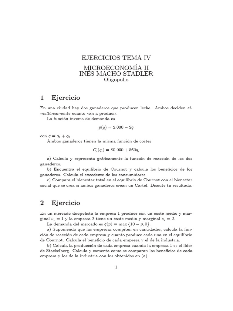 T4 Ejercicios | PDF | Mercado (economía) | Precios