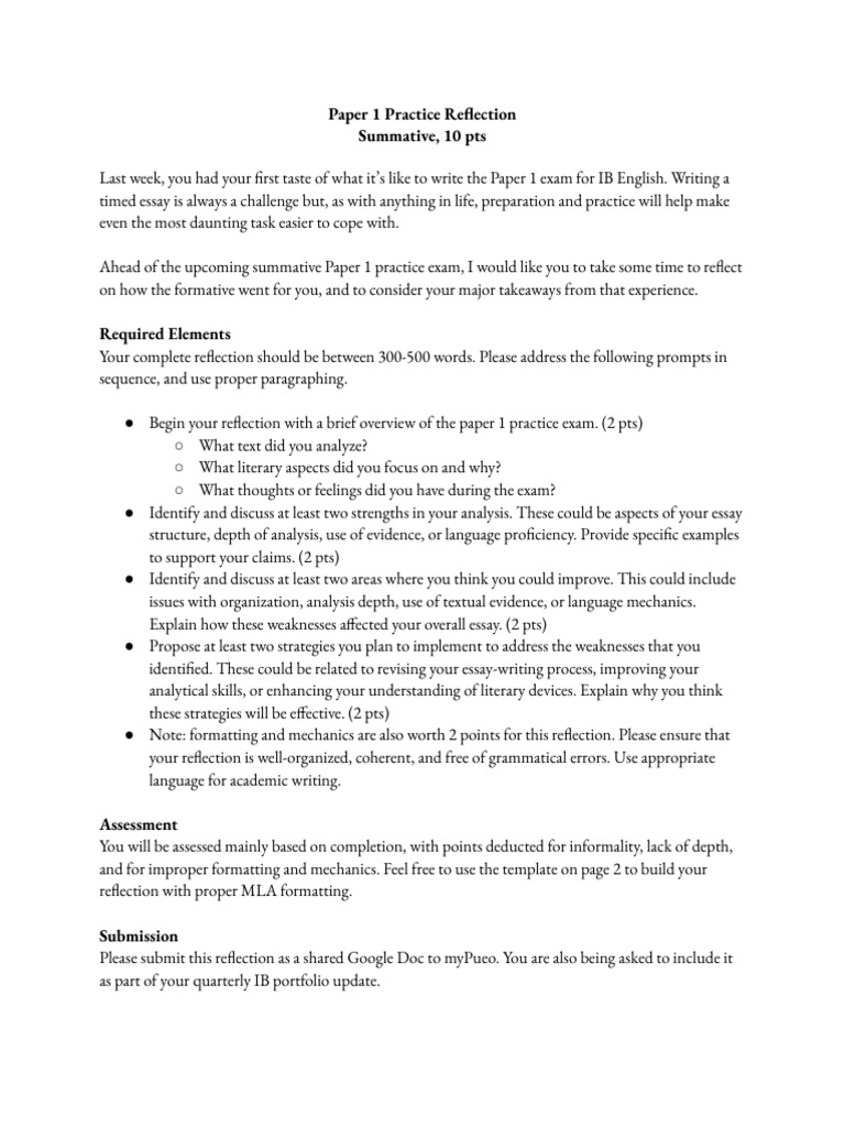IB English Paper 1 Reflection Guide | PDF | Essays | Poetry