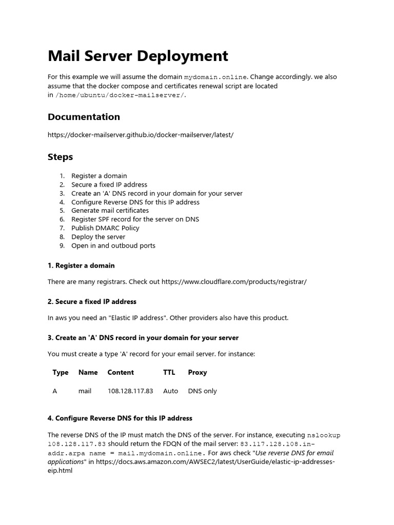 Mail Server Deployment Using Docker | PDF | Domain Name System | Domain Name