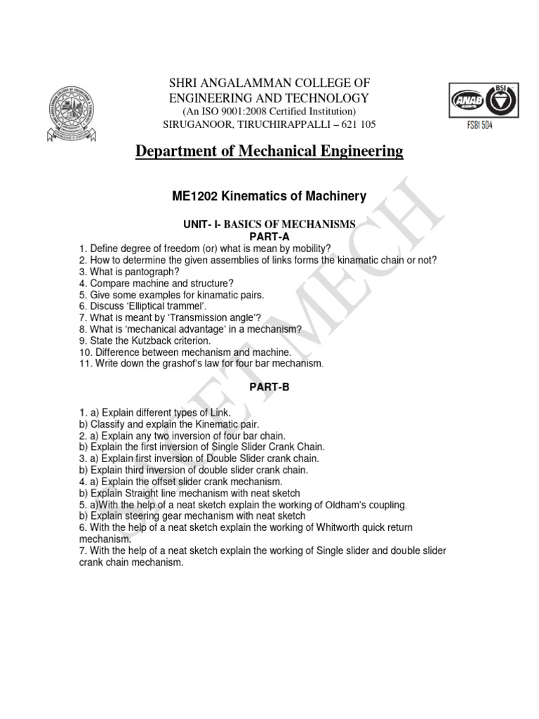 ME1202 Kinematics of Machinery (3rd Mech) | PDF | Belt (Mechanical) | Gear