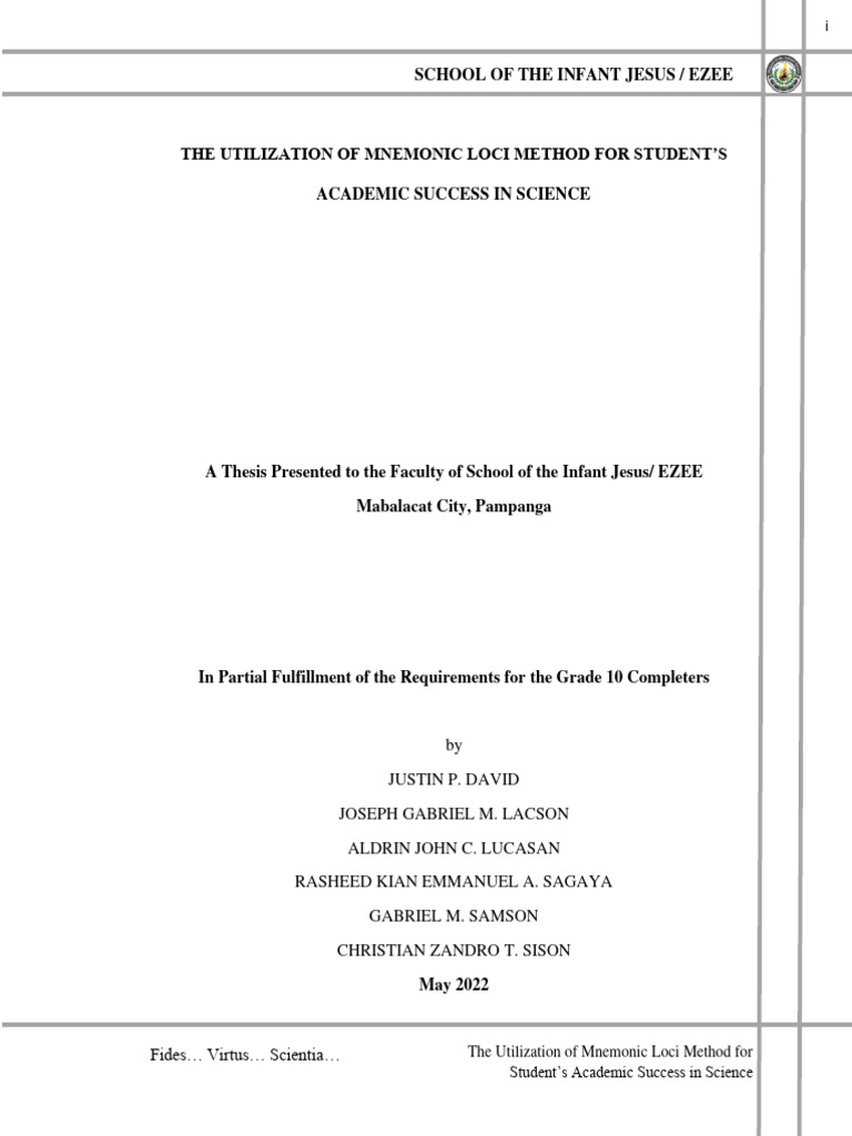 The Utilization of Mnemonic Loci Method For Student's Academic Success ...