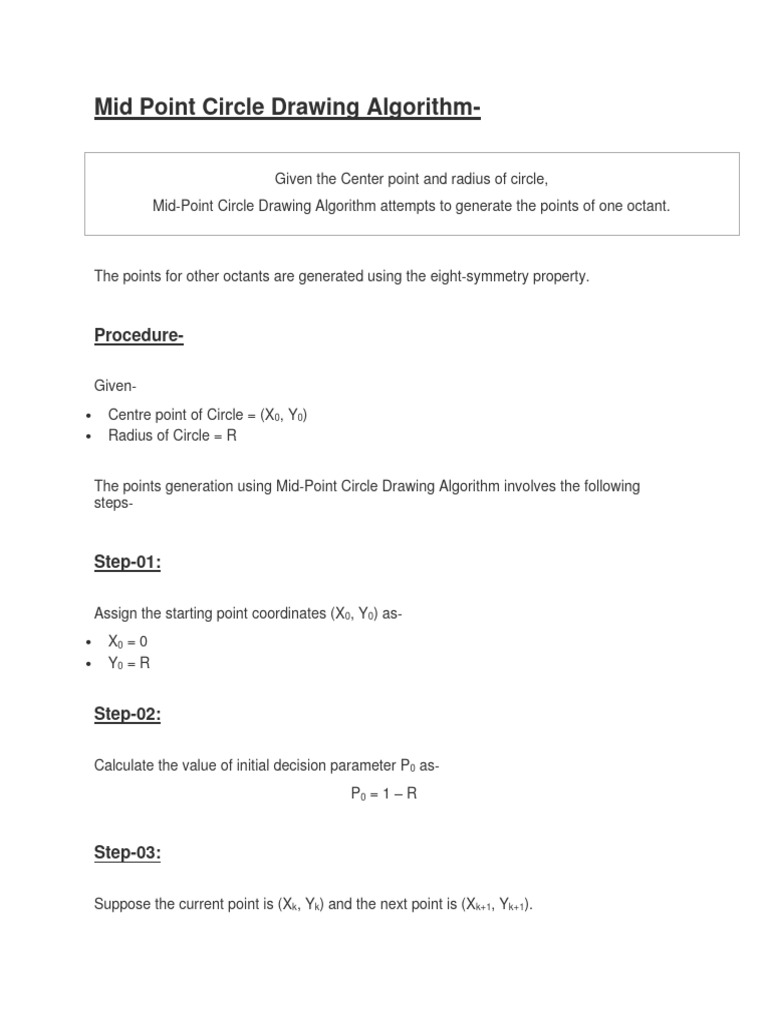 Midpoint Circle Example | Download Free PDF | Algorithms | Mathematics Midpoint Circle Example | Download Free PDF | Algorithms | Mathematics