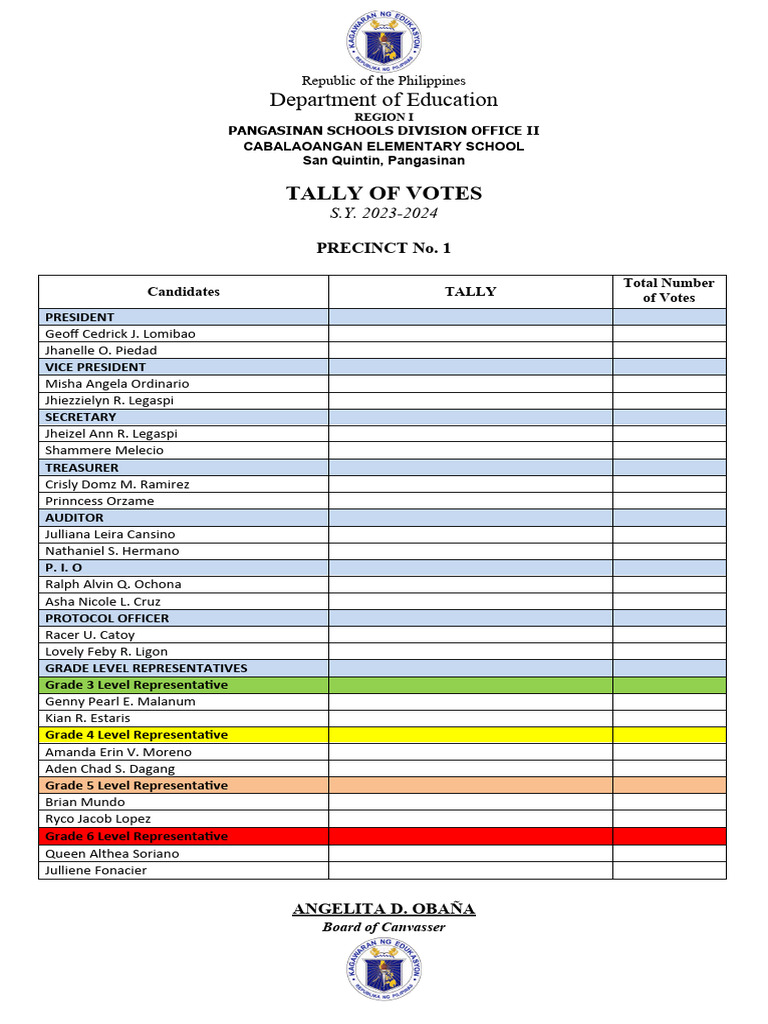 Tally of Votes Final | PDF | Government