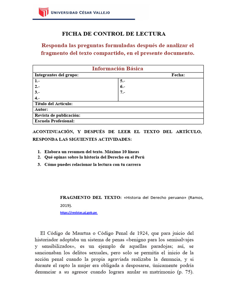 Ficha de Control de Lectura | PDF | Justicia | Crimen y violencia