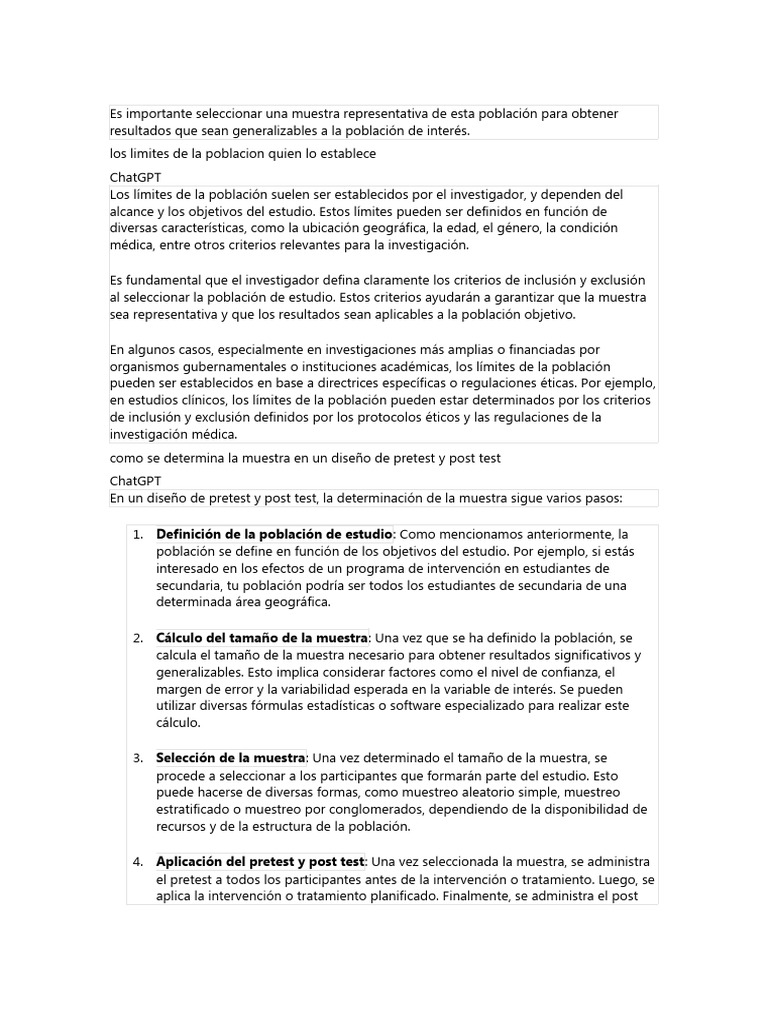CHAT GPT | PDF | Muestreo (Estadísticas) | Estadísticas CHAT GPT | PDF | Muestreo (Estadísticas) | Estadísticas