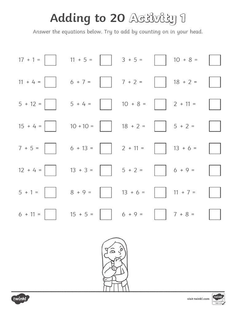 Addition to 20 Practice Worksheet | PDF