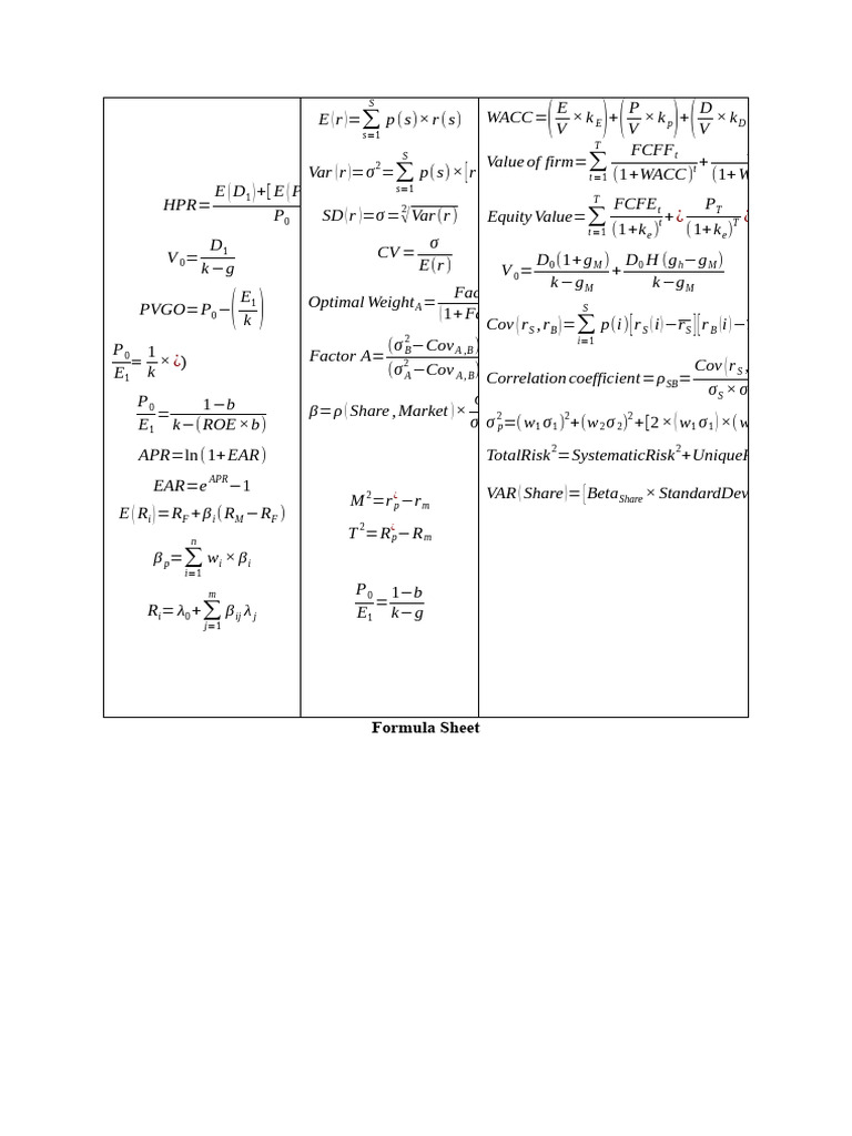 Formula Sheet 311 | PDF