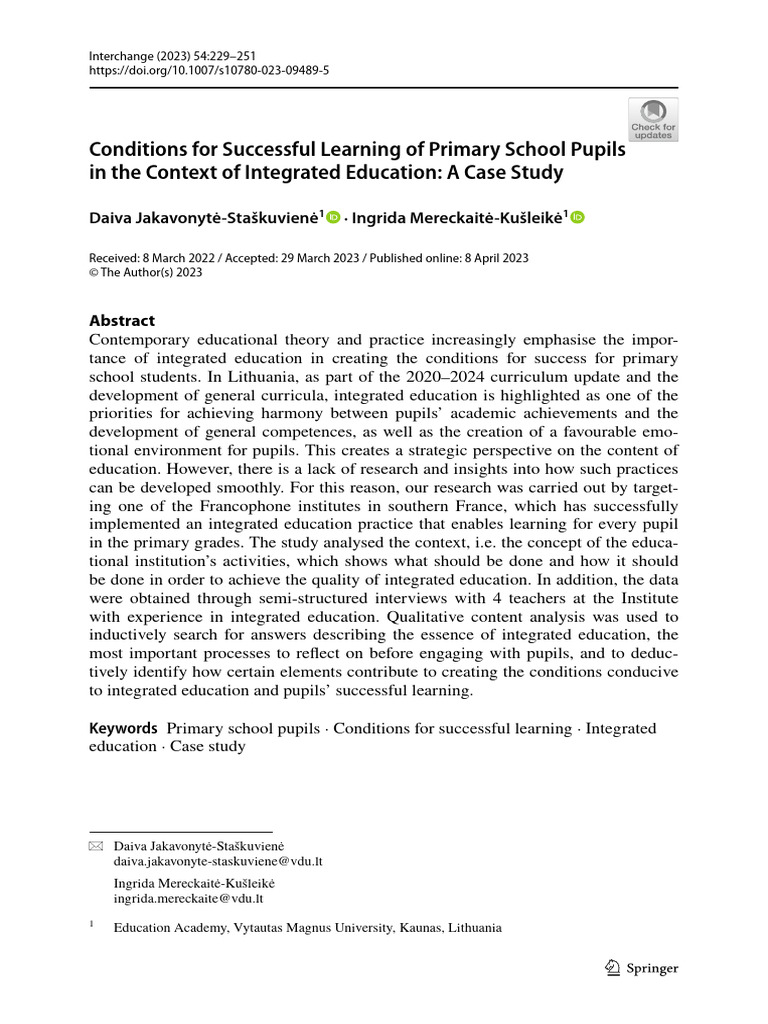 Integrated Learning Model s10780-023-09489-5 | PDF | Learning | Motivation