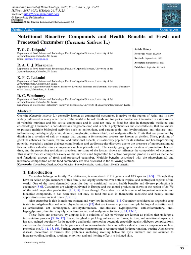 Nutritional Bioactive Compoundsand Health Benefitsof Freshand Processed ...