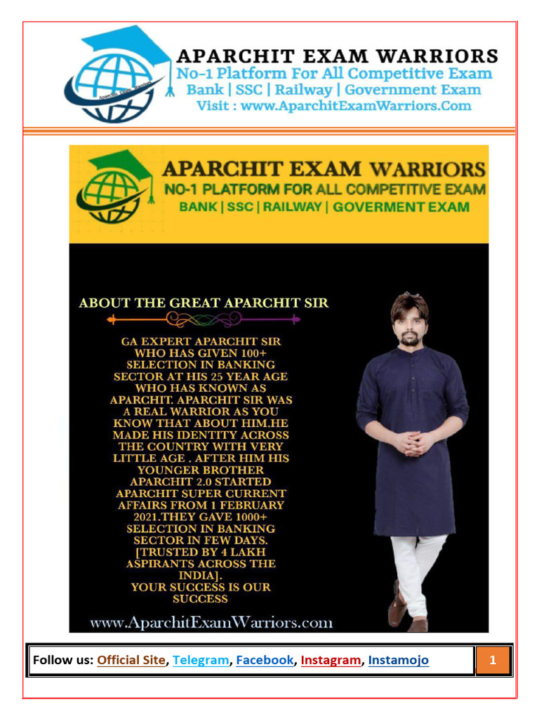 Monthly February English Aparchit Super Current Affairs Best 350+ | PDF ...