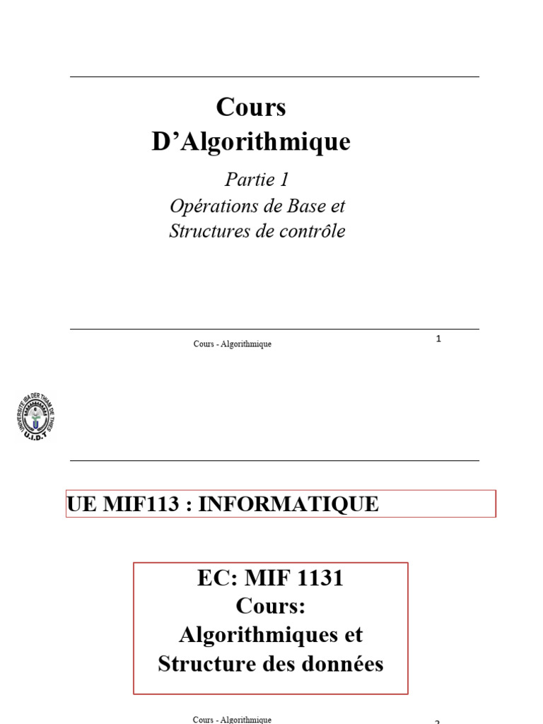 Cours D'algorithmes Part 1 | PDF | Langage de programmation | Programme informatique