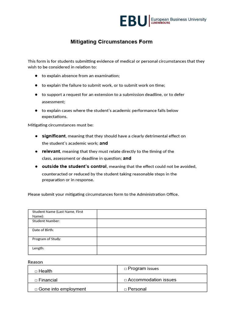 Mitigating Circumstances Form | PDF | Career & Growth