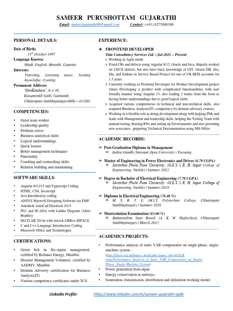 Software Engineer Resume 3 YRS Front ENd | PDF | Software Engineering | Computing
