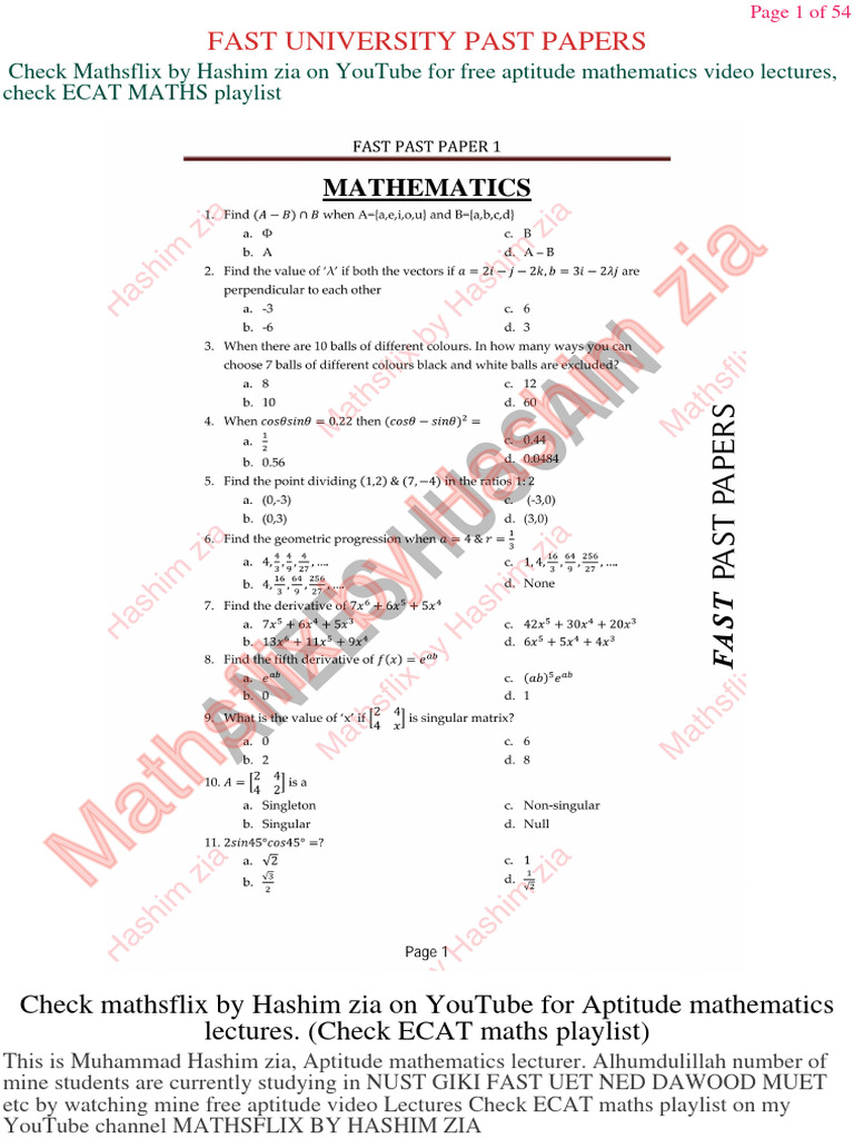 FAST University Past Papers Overview | PDF | Computer File | Observation