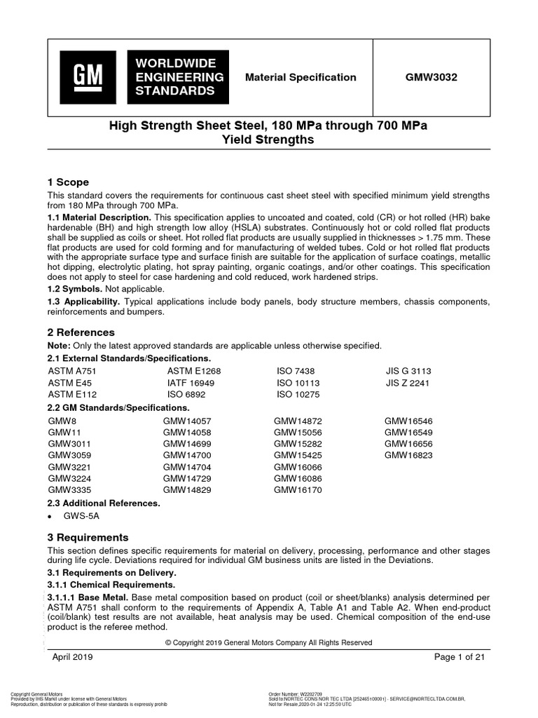GMW 3032 | PDF | Sheet Metal | Rolling (Metalworking)