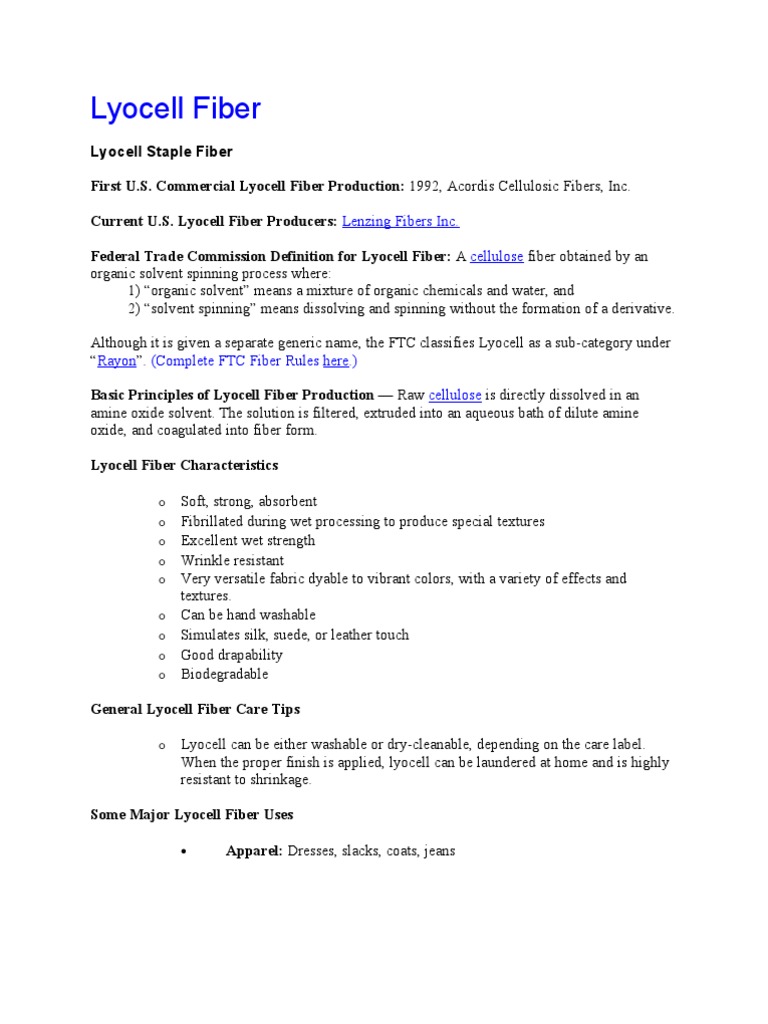 Lyocell Fiber: Lenzing Fibers Inc. Cellulose | PDF | Rayon | Sodium ...