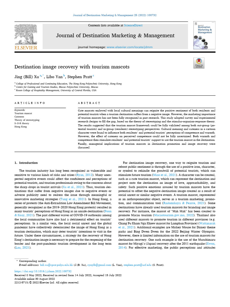 Destination Image Recovery With Tourism Mascots | PDF | Stereotypes ...