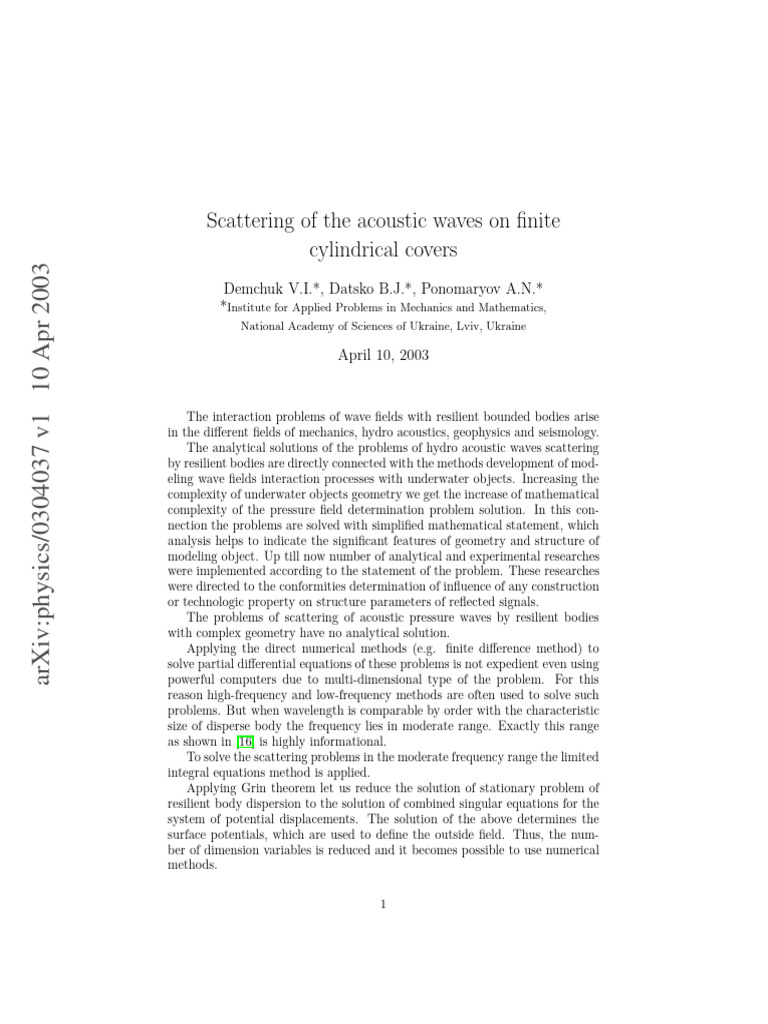 Finite Cylindrical Covers | PDF | Waves | Scattering