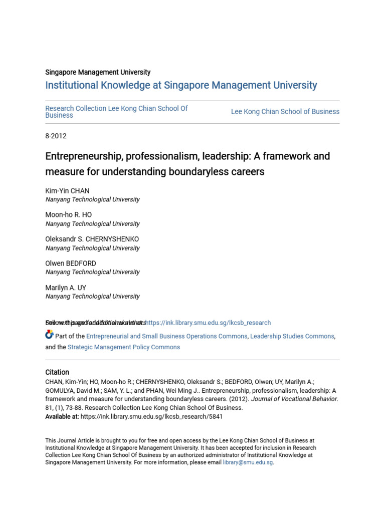 Entrepreneurship Professionalism Leadership - A Framework and Me | PDF | Factor Analysis ...