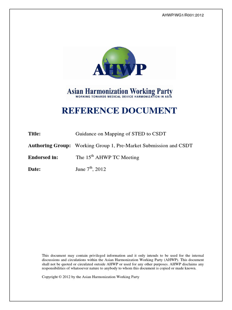 AHWP REFERENCE DOCUMENT - Mapping of CSDT To STED | PDF | Medical Device